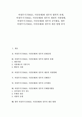 비정부기구(NGO, 시민단체)와 정부의 협력적 관계, 비정부기구(NGO, 시민단체)와 정부의 재정적 지원형태, 비정부기구(NGO, 시민단체)와 정부 공익활동, 향후 비정부기구(NGO, 시민단체)와 정부 개선 방향-1페이지