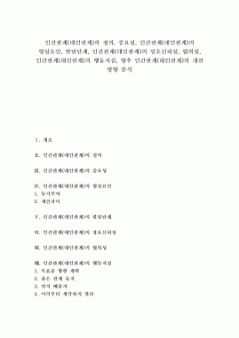 [인간관계]인간관계(대인관계)의 정의, 중요성, 인간관계(대인관계)의 형성요인, 발달단계, 인간관계(대인관계)의 상호신뢰성, 협력성, 인간관계(대인관계)의 행동지침, 향후 인간관계(대인관계)의 개선 방향 분석-1페이지