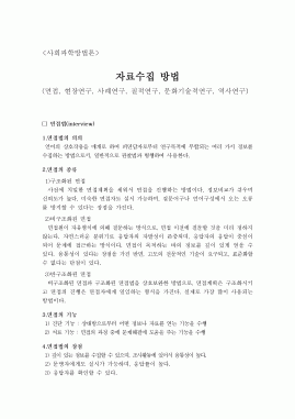 [사회과학방법론] 자료수집 방법 (면접, 현장연구, 사례연구, 질적연구, 문화기술적연구, 역사연구)-1페이지