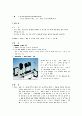 [화학공학 실험] 브루스터(Brewster)의 법칙 - Polarization of light-Malus\s law, phase plate Brewster Angle , Total internal Reflection-1페이지