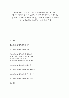 고등교육(대학교육) 기여, 고등교육(대학교육) 기관, 고등교육(대학교육) 재구조화, 고등교육(대학교육) 체제재편, 고등교육(대학교육)과 교육개혁갈등, 고등교육(대학교육) 투자적 수익, 고등교육 질적차이 분석-1페이지