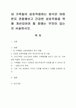 내 가족들이 상호작용하는 방식은 어떠한지 관찰해보고 건강한 상호작용을 위해 개선되어야 할 점에는 무엇이 있는지 서술.-1페이지