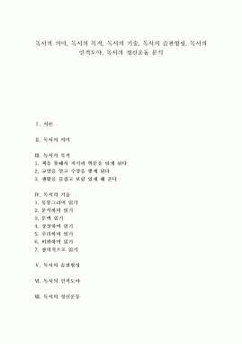 [독서][독서 의미][독서 목적][독서 기술][독서 습관형성][독서 인격도야][독서 정신운동][인격도야][정신운동]독서의 의미, 독서의 목적, 독서의 기술, 독서의 습관형성, 독서의 인격도야, 독서의 정신운동 분석-1페이지