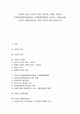 [인권][유엔위원회][국제인권법][세계사회포럼]인권의 정의, 인권의 약력, 인권의 근대화, 인권의 유엔위원회(UN위원회, 국제연합위원회), 인권의 국제인권법, 인권의 세계사회포럼, 향후 인권의 개선 방향 분석-1페이지