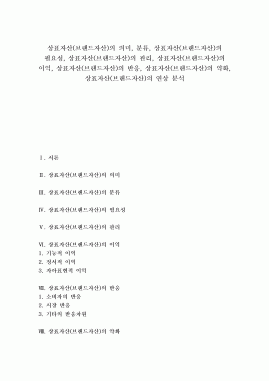 상표자산(브랜드자산)의 의미, 분류, 상표자산(브랜드자산)의 필요성, 상표자산(브랜드자산)의 관리, 상표자산(브랜드자산)의 이익, 상표자산(브랜드자산)의 반응, 상표자산(브랜드자산)의 약화, 상표자산의 연상-1페이지