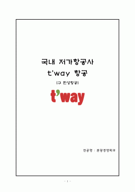 [관광경영학과] 티웨이(t`way)항공 분석, 조사자료 (구 한성항공)-1페이지