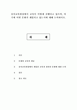 [유아교육과] 유아교육현장에서 교육이 어떻게 진행되고 있으며, 여기에 어떤 문화가 개입되고 있는지에 대해 논의.-1페이지