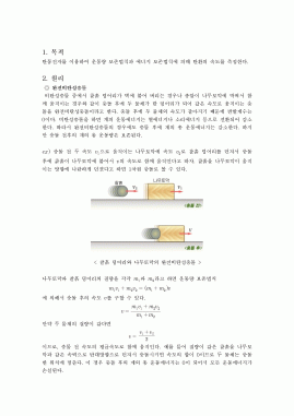 (예비) 탄동진자에 의한 탄환의 속도 측정 - 탄동진자를 이용하여 운동량 보존법칙과 에너지 보존법칙에 의해 탄환의 속도를 측정한다-1페이지