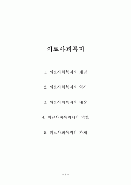 의료사회복지(개념, 역사, 대상, 의료사회복지사, 역할, 과제) 보고서-1페이지