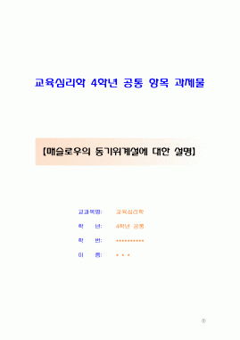 교육심리학공통) 매슬로우(Maslow)의 동기위계설에 대한 설명-1페이지