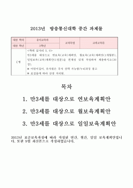 만3세를 대상으로 연보육(교육)계획안, 월보육(교육)계획안(1개월분), 일일보육(교육)계획안(1일분)을 연계성 있게 작성하여 제출하시오(30점).-1페이지