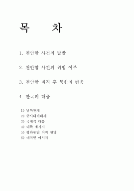 천안함 사건의 발발, 위법여부, 피격 후 북한의 반응, 한국의 대응-1페이지