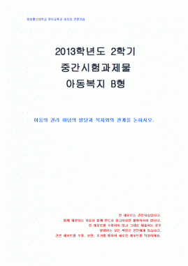 2013년 2학기 아동복지 중간시험과제물 B형(아동의 권리이념, 복지와의 관계)-1페이지