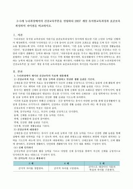 3-5세 누리과정에서의 건강교육부분을 설명하되 2007 개정 유치원교육과정과 표준보육과정과의 차이점을 비교하시오.-1페이지