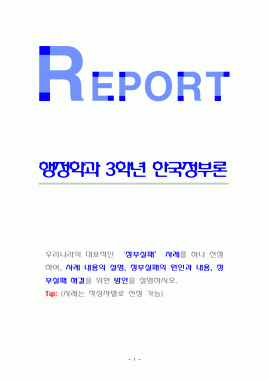 한국정부론3공통) 우리나라의 대표적인 ‘정부실패’ 사례를 하나 선정하여, 사례 내용의 설명, 정부실패의 원인과 내용, 정부실패 해결방안-1페이지