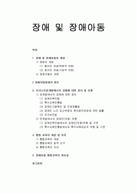 [아동복지론] 장애 및 장애아동의 개념, 장애아동발생의 원인, 장애에 대한 정의 및 유형, 통합교육의 개념 및 의의, 장애아동 통합교육의 중요성 -1페이지