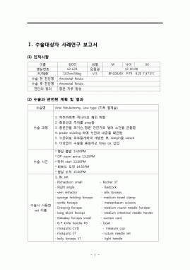 치루 절제술(Anal fistulectomy, Low type) 대상자 간호 보고서 -1페이지