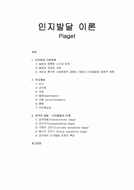 피아제(Piaget)의 인지발달 이론 - 인간관과 기본과정, 인지발달 이론의 주요개념, 성격의 발달과 인지발달의 단계 -1페이지