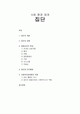 [인간행동과 사회환경] 사회환경체계 - 집단 (집단의 개념, 집단의 유형, 체계로서의 특성, 집단과 인간행동, 사회복지실천에의 적용) -1페이지