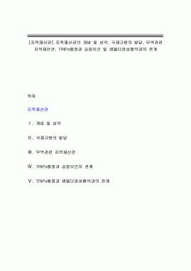 [지적재산권]지적재산권의 개념 및 성격, 국제규범의 발달, 무역관련 지적재산권, TRIPs협정과 공중보건 및 생물다양성협약과의 관계-1페이지