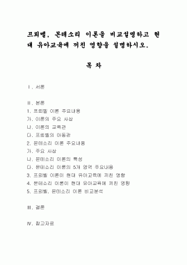 프뢰벨(Fröbel/Frobel), 몬테소리(Montessori) 이론을 비교설명하고 현대 유아교육에 끼친 영향을 설명.-1페이지