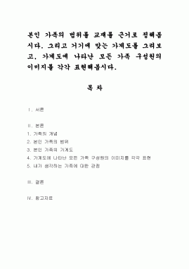 본인 가족의 범위를 교재를 근거로 정해봅시다. 그리고 거기에 맞는 가계도를 그려보고, 가계도에 나타난 모든 가족 구성원의 이미지를 각각 표현해봅시다.-1페이지