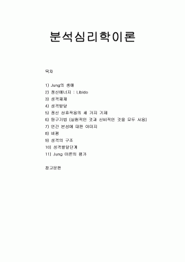 [인간행동과사회환경]분석심리학이론 - Jung의 생애, 정신에너지(리비도), 성격체제와 성격발달 및 탐구기법, 인간 본성에 대한 이미지, 성격의 구조와 성격발달단계 및 평가 -1페이지