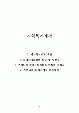  지역복지계획(우리나라 지역복지계획의 현황과 문제점) 요약정리-1페이지