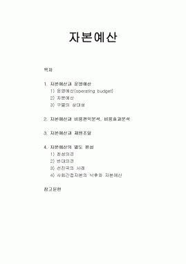 [정부예산론] 자본예산 - 자본예산과 운영예산, 자본예산과 비용편익분석 및 비용효과분석, 자본예산과 재원조달, 자본예산의 별도 편성 -1페이지