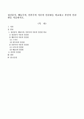 정신분석, 행동주의, 인본주의 이론의 인간관을 비교하고 본인의 인간관을 서술.-1페이지