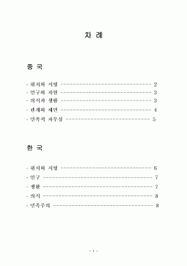  한국과 중국의 정신 문화를 다양한 관점을 통해 비교 분석하였다.-1페이지