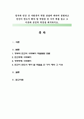 정부와 민간 간 사회복지 역할 분담에 대하여 설명하고 민간이 반드시 해야 할 역할을 한 가지 예를 들고 그 이유와 본인의 의견을 제시.-1페이지