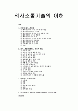 의사소통기술의 이해 - 언어적 의사소통기술, 의사소통을 방해하는 언어적 행동, 비언어적 의사소통기술, 클라이언트의 방어적인 태도를 완화하는 의사소통기술-1페이지