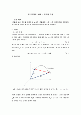 [일반물리학 실험] 포물체 운동 : 포물체 발사 장치를 이용하여 발사된 포물체의 수평 수직 이동거리를 측정하고, 초기속도를 구하여 발사각과 수평도달거리와의 관계를 이해-1페이지