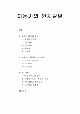 아동기의 인지발달 - 아동기 사고의 특성과 아동기의 주의와 기억발달 및 인지양식-1페이지