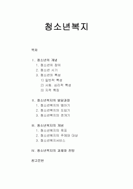 청소년복지 - 청소년의 개념, 청소년복지의 발달과정, 청소년복지의 개념, 과제와 전망-1페이지