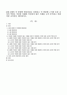 0세~2세의 각 연령별 발달과정을 나열하고 각 발달에 근거한 돌봄 교사의 역할을 적절한 사례와 적절하지 않은 사례를 들어 분석하고 바람직한 교사상을 제시.-1페이지