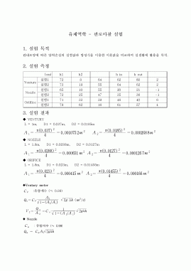 [유체역학] 관로마찰 실험 : 관내모양에 따른 압력손실의 실험값과 방정식을 이용한 이론값을 비교하여 실생활에 활용을 목적-1페이지