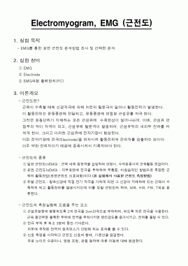 [실험보고서] Electromyogram, EMG (근전도) : EMG를 통한 표면 근전도 분석방법 조사 및 간략한 분석-1페이지