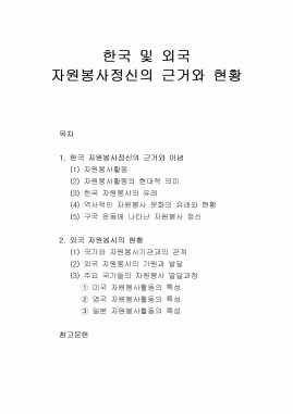 한국 자원봉사정신의 근거와 이념 및 외국 자원봉사의 현황(외국 자원봉사의 기원과 발달 및 주요 국가들의 자원봉사 발달과정)-1페이지