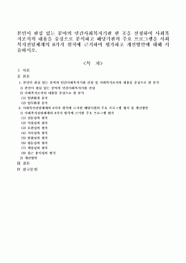 본인이 관심 있는 분야의 민간사회복지기관 한 곳을 선정하여 사회복지조직의 내용을 중심으로 분석하고 해당기관의 주요 프로그램을 사회복지전달체계의 8가지 원칙에 근거하여 평가하고 개선-1페이지