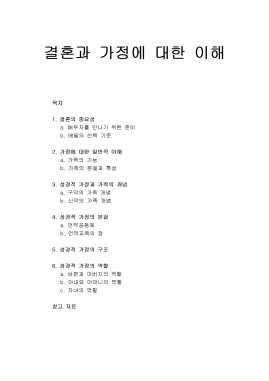 결혼과 가정에 대한 이해 - 결혼의 중요성, 가정에 대한 일반적 이해, 성경적 가정과 가족의 개념, 성경적 가정의 본질과 구조, 성경적 가정의 역할-1페이지