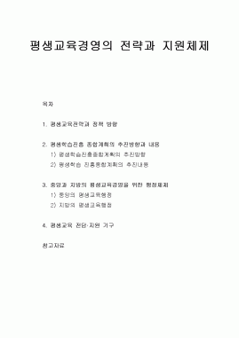 평생교육전략과 정책 방향, 평생학습진흥 종합계획의 추진방향과 내용, 중앙과 지방의 평생교육경영을 위한 행정체제, 평생 교육 전담-지원기구-1페이지