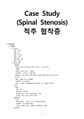 [성인간호학] [척추협착증] 케이스스터디(case study), [Spinal stenosis] 케이스스터디(case study), 문헌고찰-1페이지