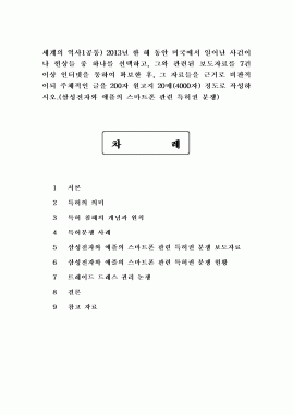 세계의 역사 (공통) 2013년 한해 동안 미국에서 일어난 사건이나 현상을 선택하고, 보도자료를 7건이상 인터넷을 통하여 확보, 자료들을 근거로 비판적이되 주체적인 글 (삼성전자와 애플의 스마트폰 특허권 분쟁)-1페이지