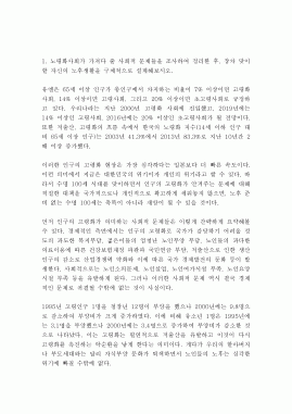 세상읽기와 논술 B형 노령화사회가 가져다 줄 사회적 문제들을 조사하여 정리한 후, 장차 맞이할 자신의 노후생활을 구체적으로 설계해보시오-1페이지