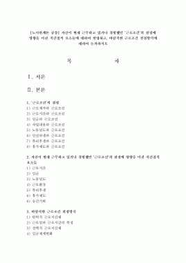 [노사관계론 4공통] 자신이 현재 근무하고 있거나 경험했던 ‘근로조건‘의 결정에 영향을 미친 직간접적 요소들에 대하여 설명, 바람직한 근로조건 결정방식에 대하여 논의하시오-1페이지