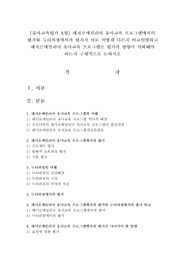 [유아교육평가 A형] 레지오에밀리아 유아교육 프로그램의 평가와 누리과정에서의 평가가 서로 어떻게 다른지 비교설명하고 레지오에밀리아 유아교육 프로그램은 평가의 방향이 어떠해야 하는지 구체적으로 논하시오-1페이지