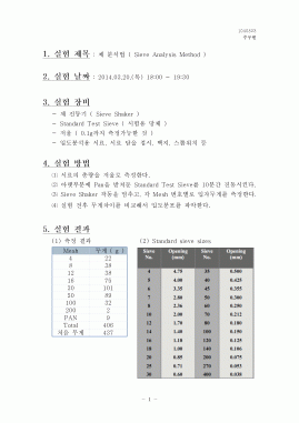 체 분석법 (Sieve Analysis Method) 결과보고서-1페이지