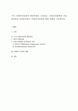 구미 사회복지실천의 발달과정을 기술하고, 자선조직협회와 인보관운동을 비교분석하고 사회복지실천에 대한 영향을 기술.-1페이지